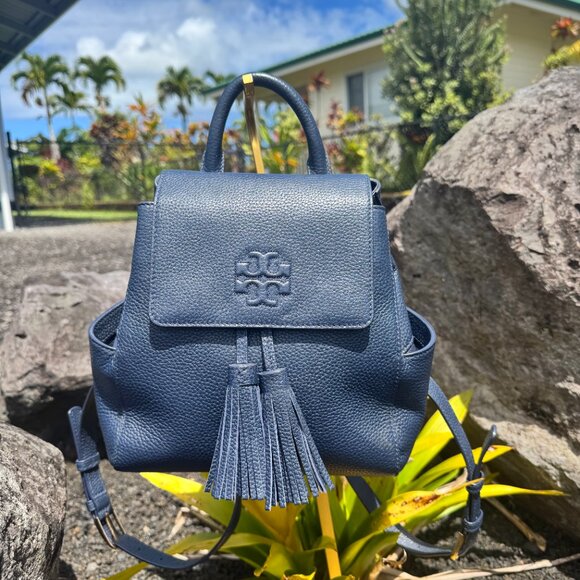 Tory Burch | Bags | Tory Burch Thea Navy Blue Pebbled Leather Mini ...